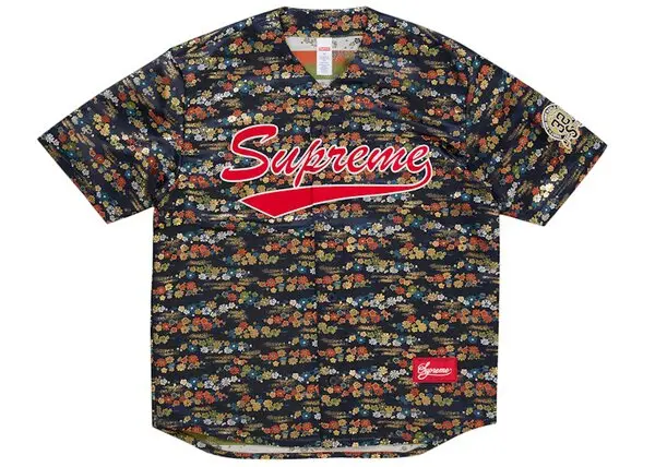 Supreme Floral Jacquard Baseball Jersey - Navy Blue | Editorialist